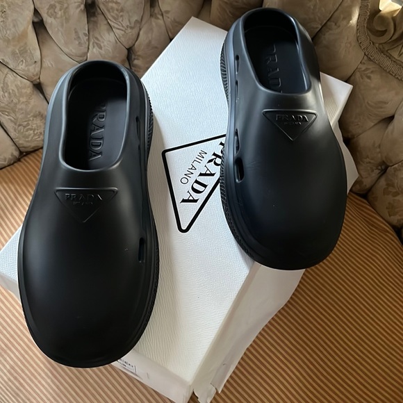 Prada | Shoes | Prada Calzature Mens Rubber Glog Black Mule | Poshmark